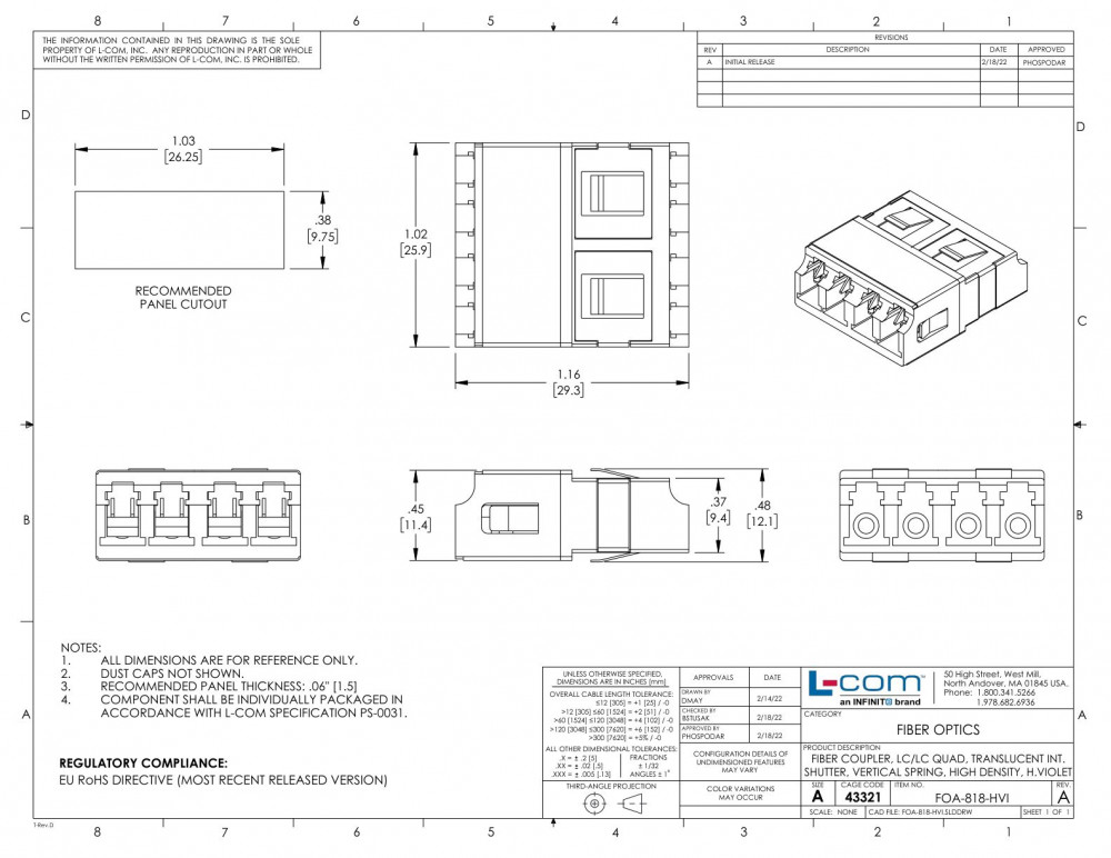 FOA-818-HVI L-com technical drawing preview