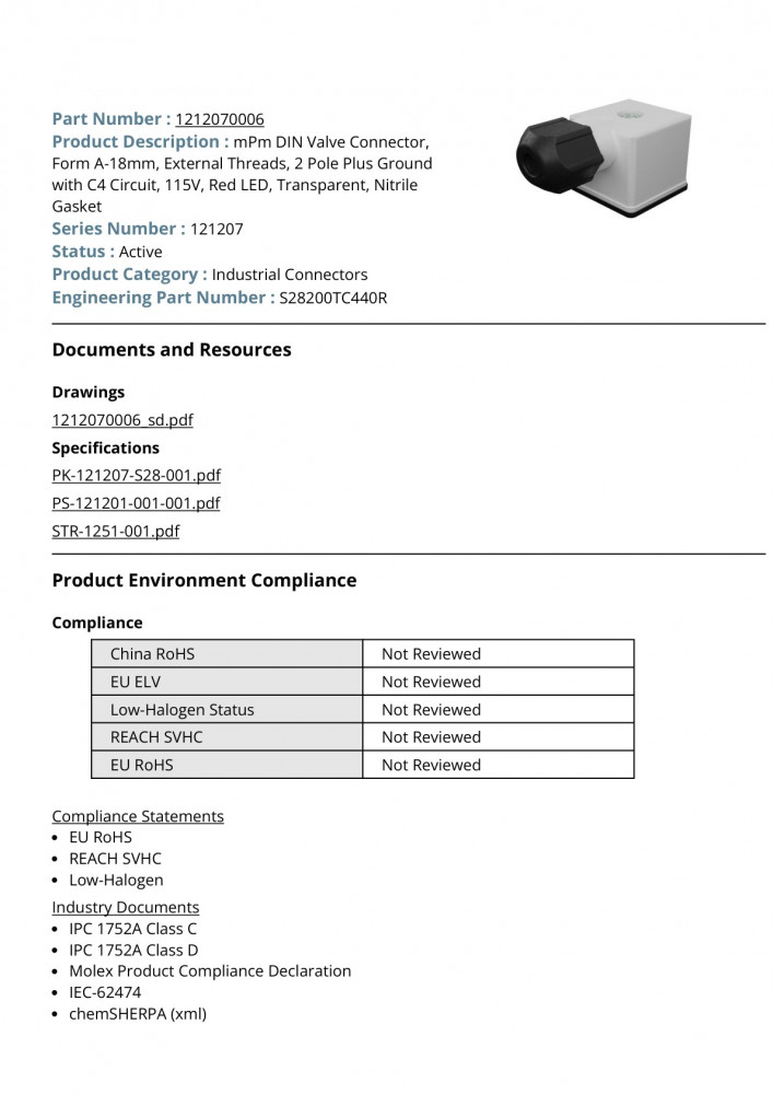 DIN valve connector technical document preview, page 1