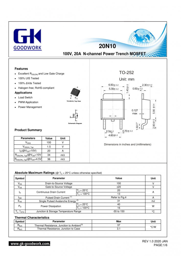 20N10 datasheet page 1