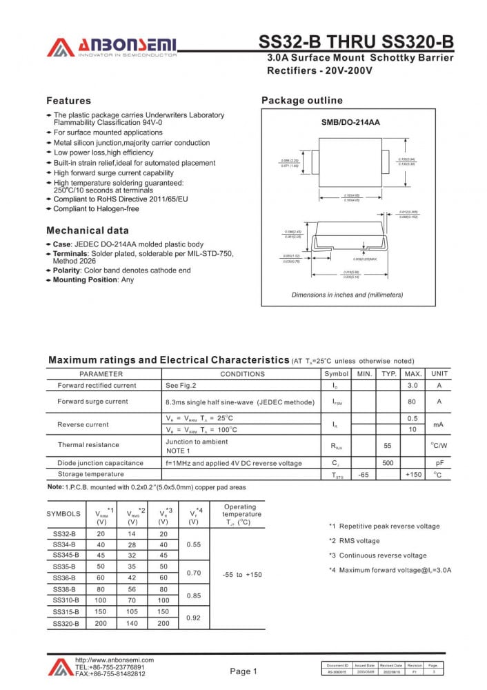 AnBon SS36-B datasheet page 1