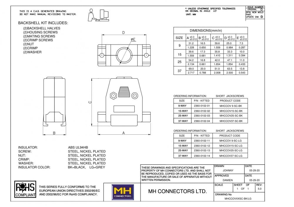 MHCCOV series technical drawing