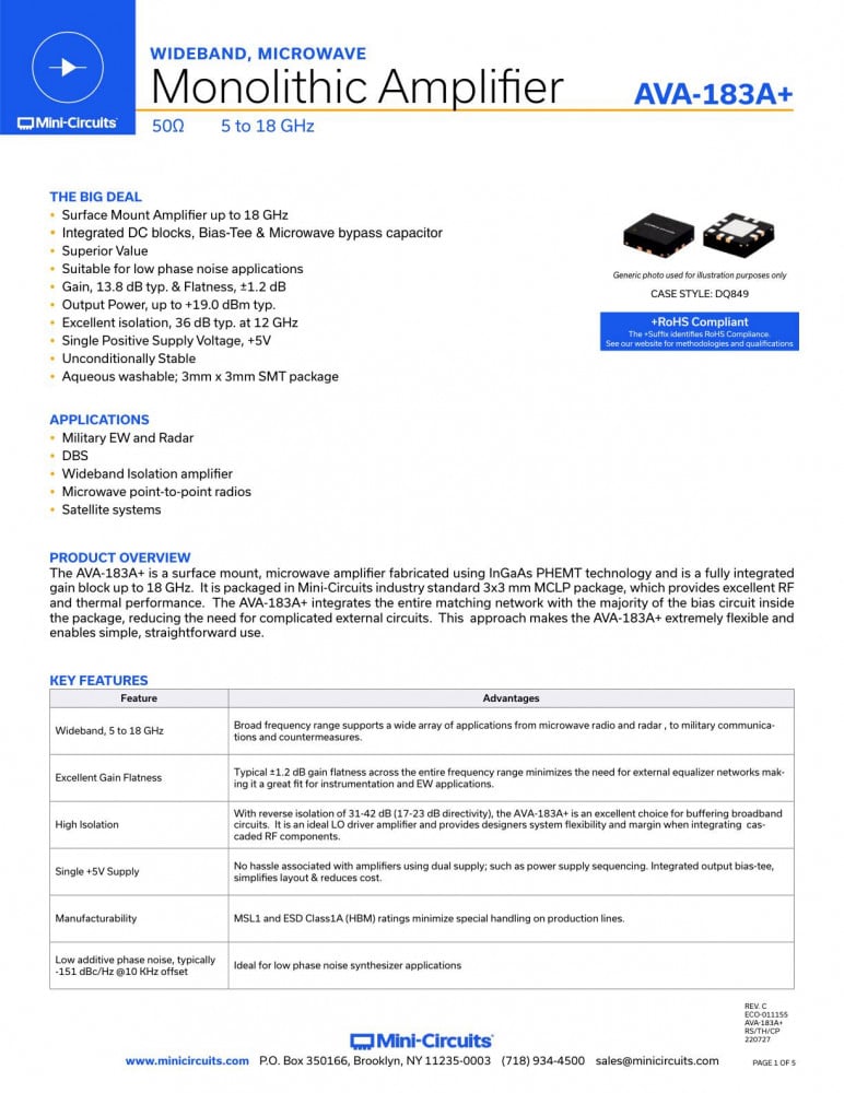 AVA-183A+ datasheet page 1