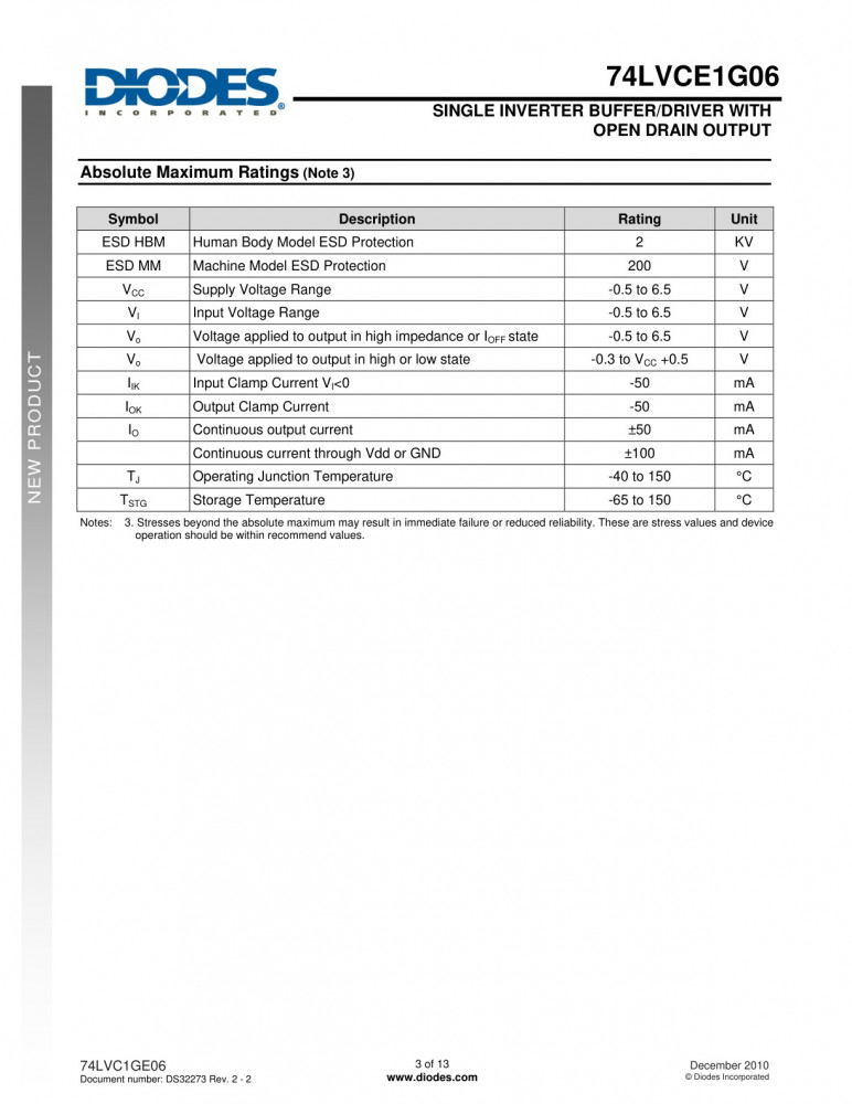 74LVCE1G06SE-7 datasheet page 3
