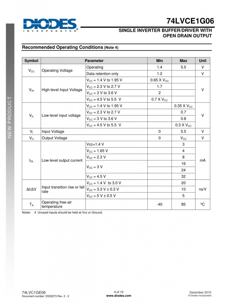 74LVCE1G06SE-7 datasheet page 4