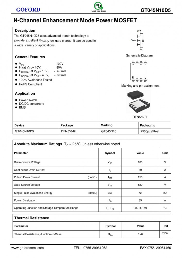 GT045N10D5 datasheet page 1