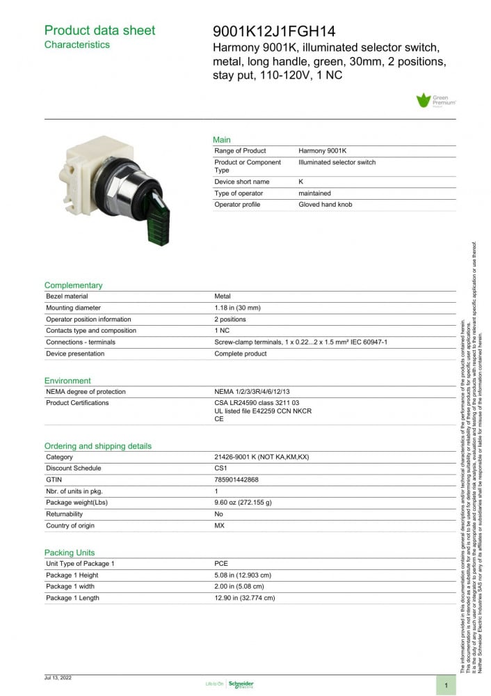 9001K12J1FGH14 technical document page 1