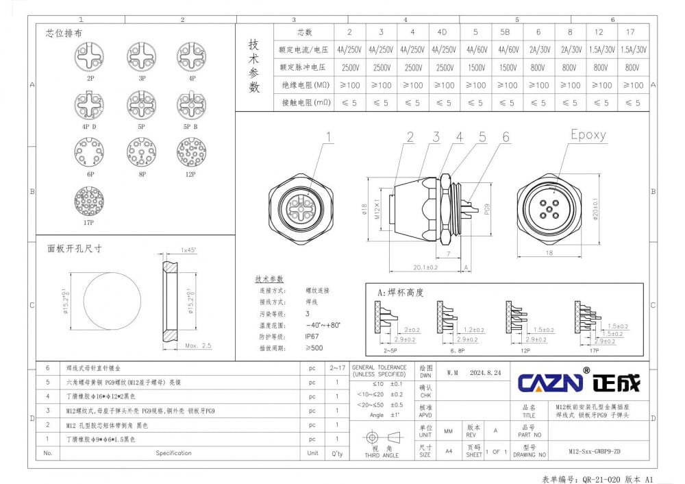 CAZN M12-S8A-GWBP9-ZD technical drawing preview