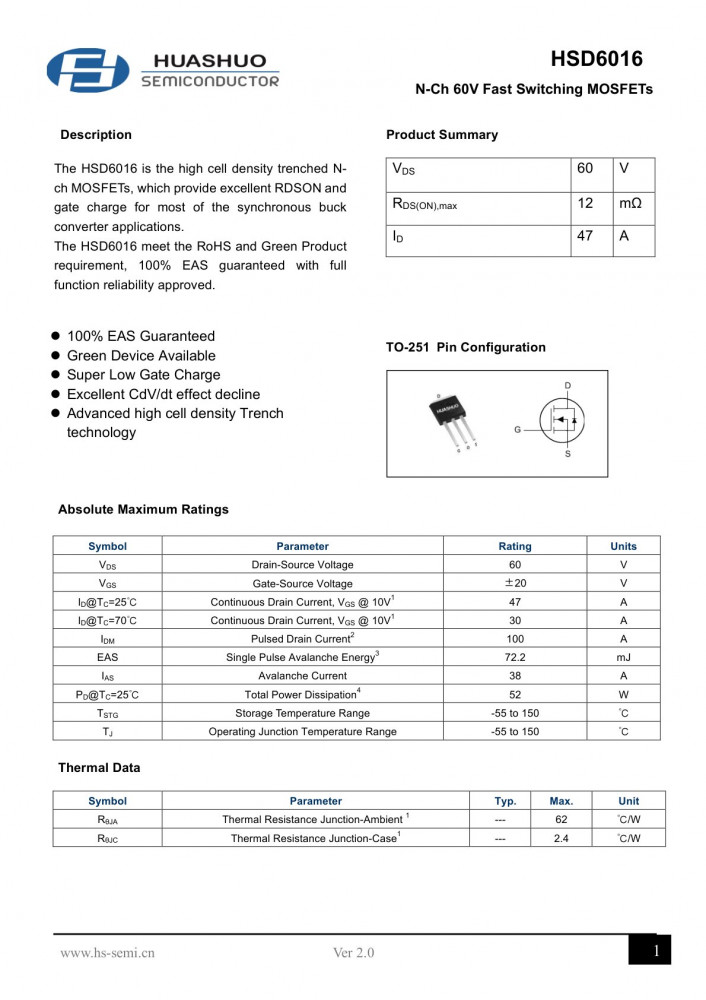 HSD6016 datasheet page 1