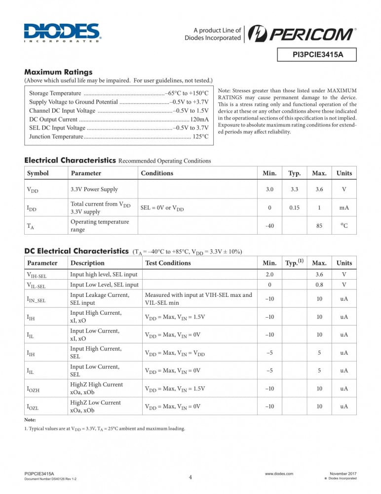 PI3PCIE3415A datasheet page 4