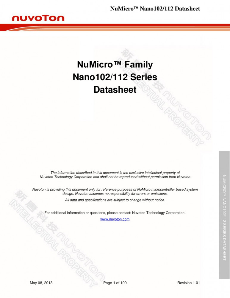 NANO102ZB1AN datasheet page 1