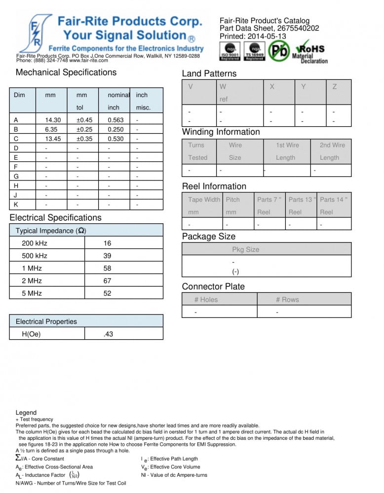 Fair-Rite 2675540202 technical document page 2
