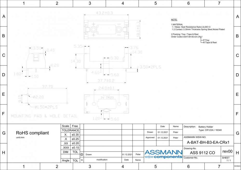 Assmann WSW Components battery holder technical document preview