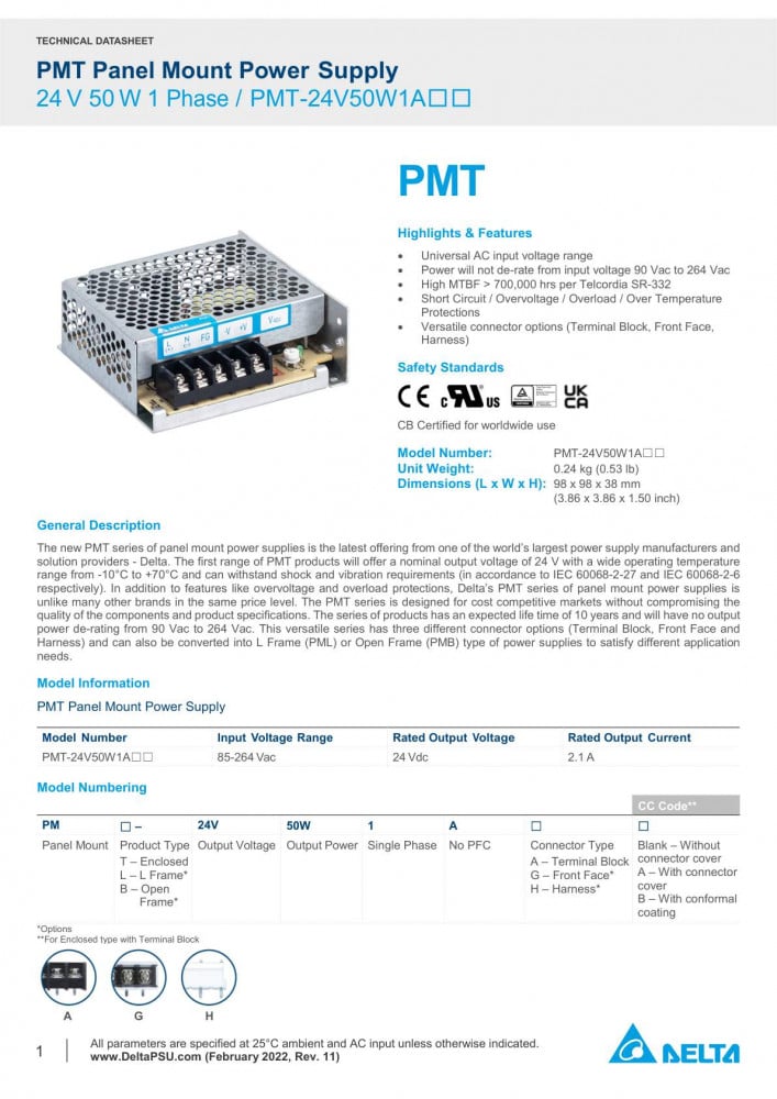 DELTA PML-24V50W1AH datasheet page 1