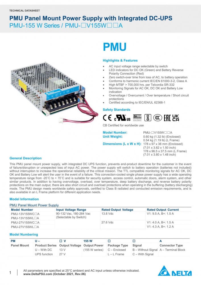 DELTA PMU datasheet page 1