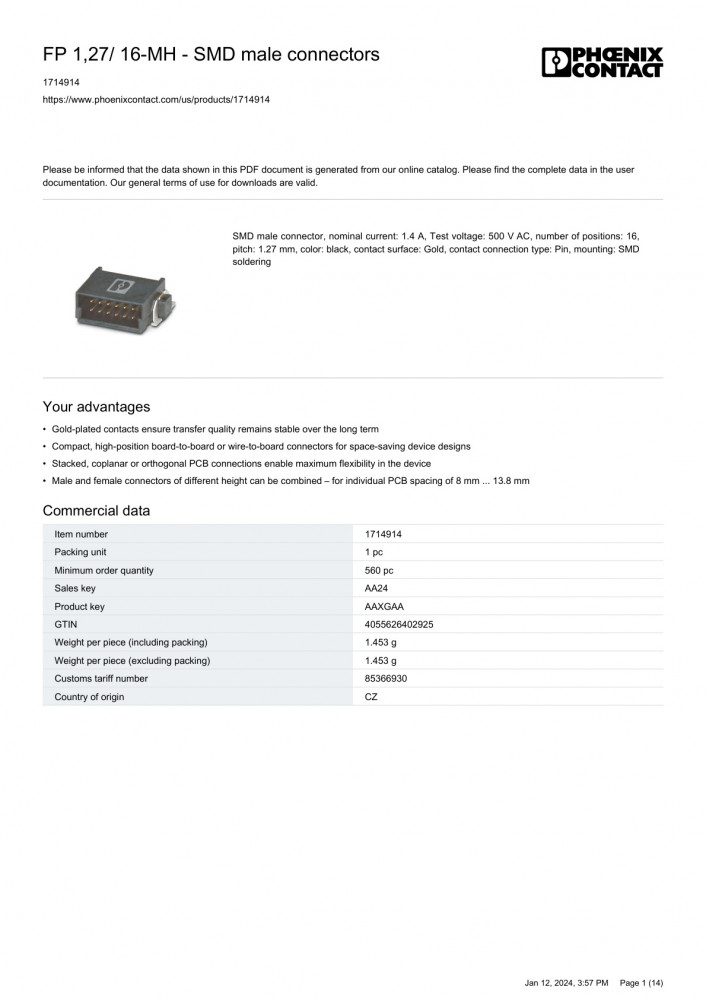 Phoenix Contact 1714914 technical document page 1