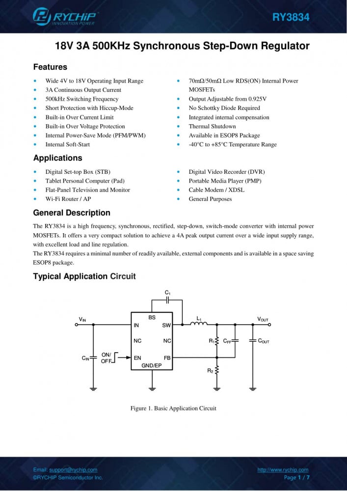 RY3834 datasheet page 1