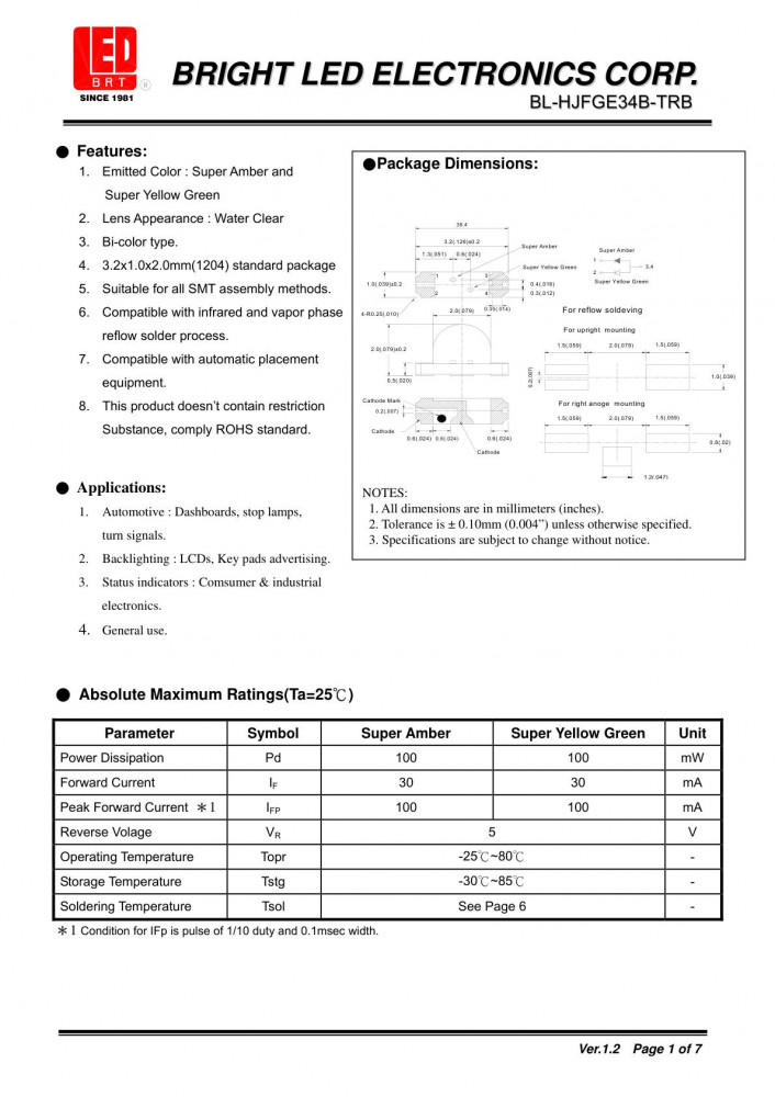 BL-HJFGE34B-TRB product documentation, page 1