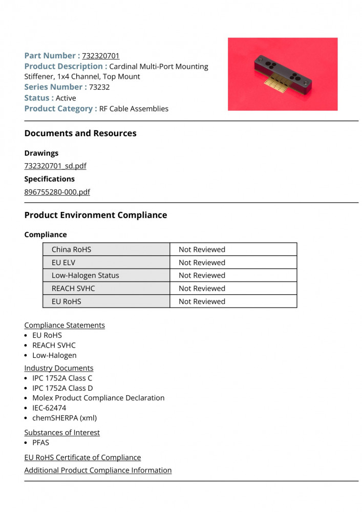 MOLEX 732320701 technical document page 1