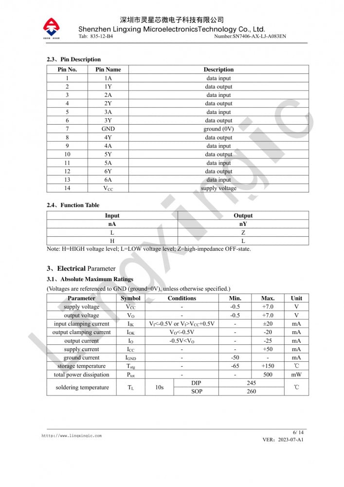 SN7406N(LX) datasheet page 6