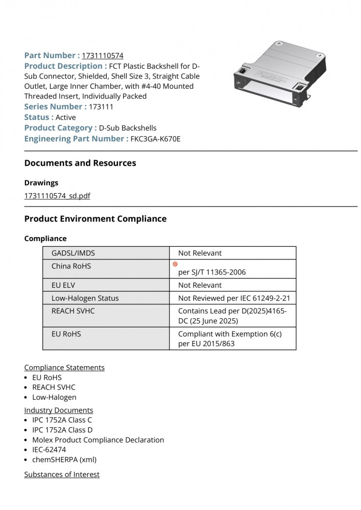 MOLEX 1731110574 technical drawing, page 1