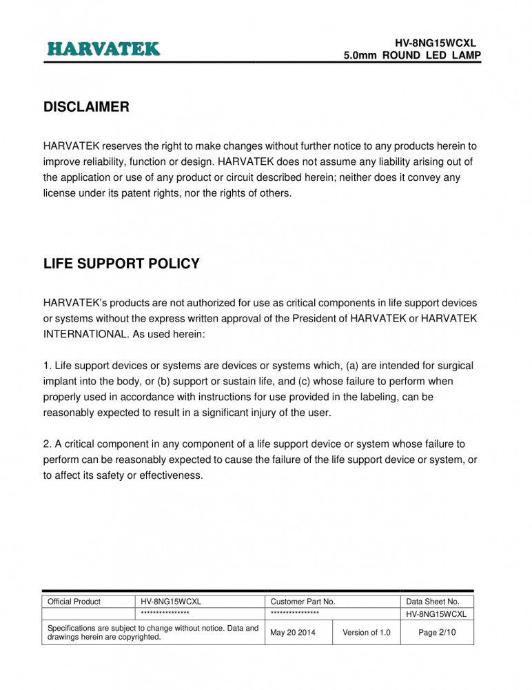 HV-8NG15WCXL datasheet page 2