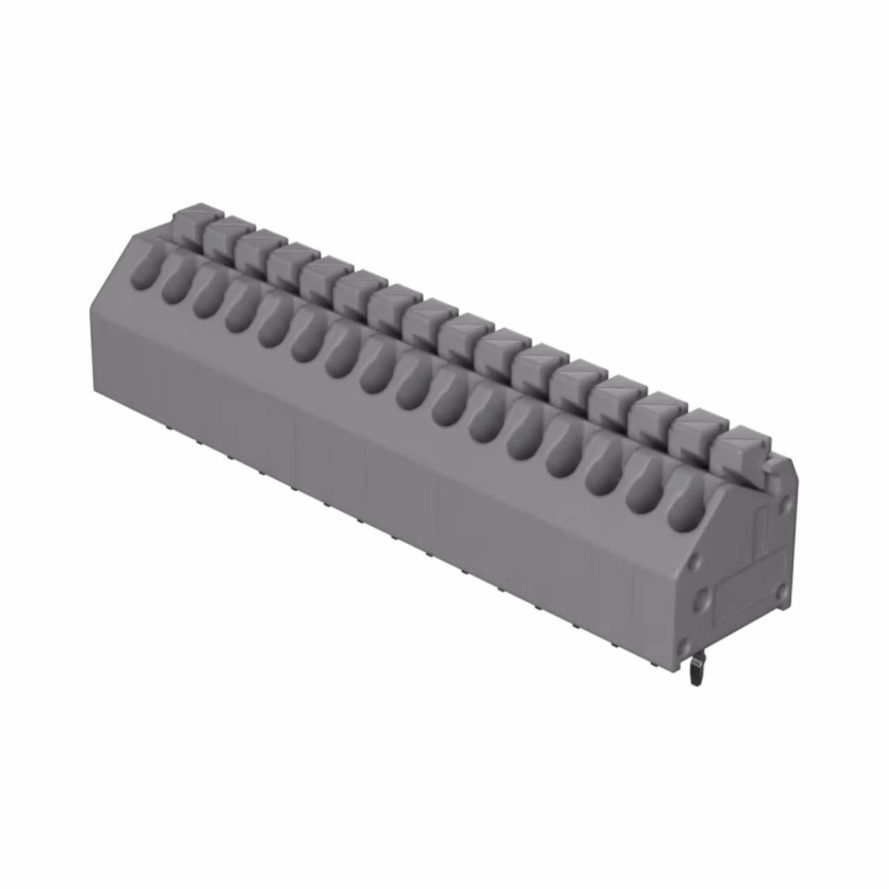 3.50mm Pitch, Eurostyle Fixed-Mount Push-Button Terminal Block, 45° Modular, 5A, 20-16 AWG, Light Gray, 16 Circuits for sale