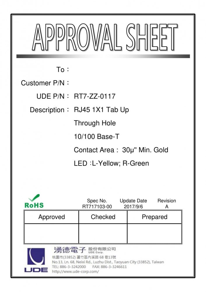 RT7-ZZ-0117 approval sheet page 1