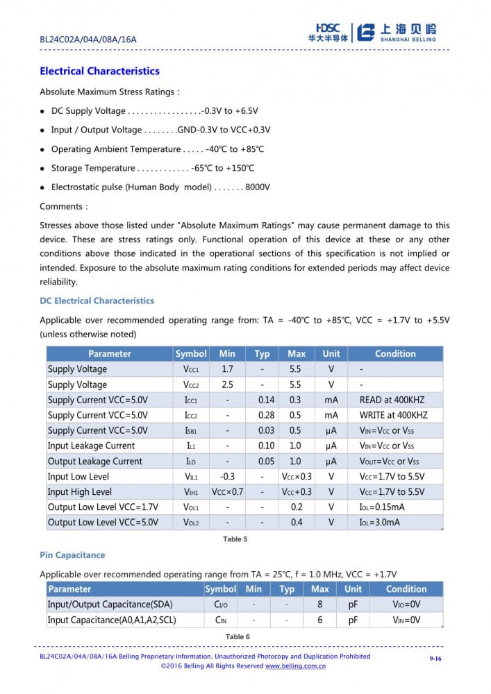 BL24C16A datasheet page 9