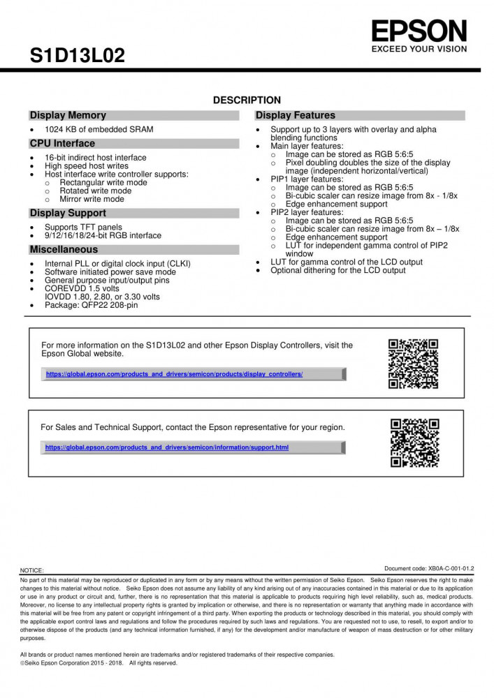 EPSON S1D13L02 datasheet page 2