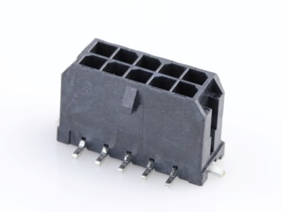 Micro-Fit 3.0 Vertical Header, 3.00mm Pitch, Dual Row, 10 Circuits, Surface Mount, Matte Tin Plating, without Disposable Cap, Glow-Wire Capable, Black, Tape and Reel for sale