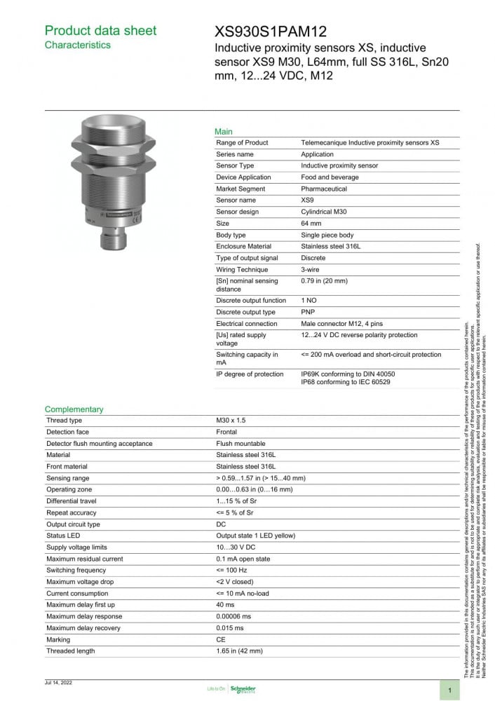 XS930S1PAM12 technical document page 1