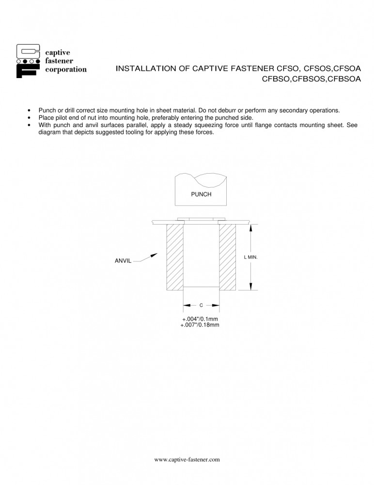 Illustration of suggested punch and anvil tooling for installing the fastener