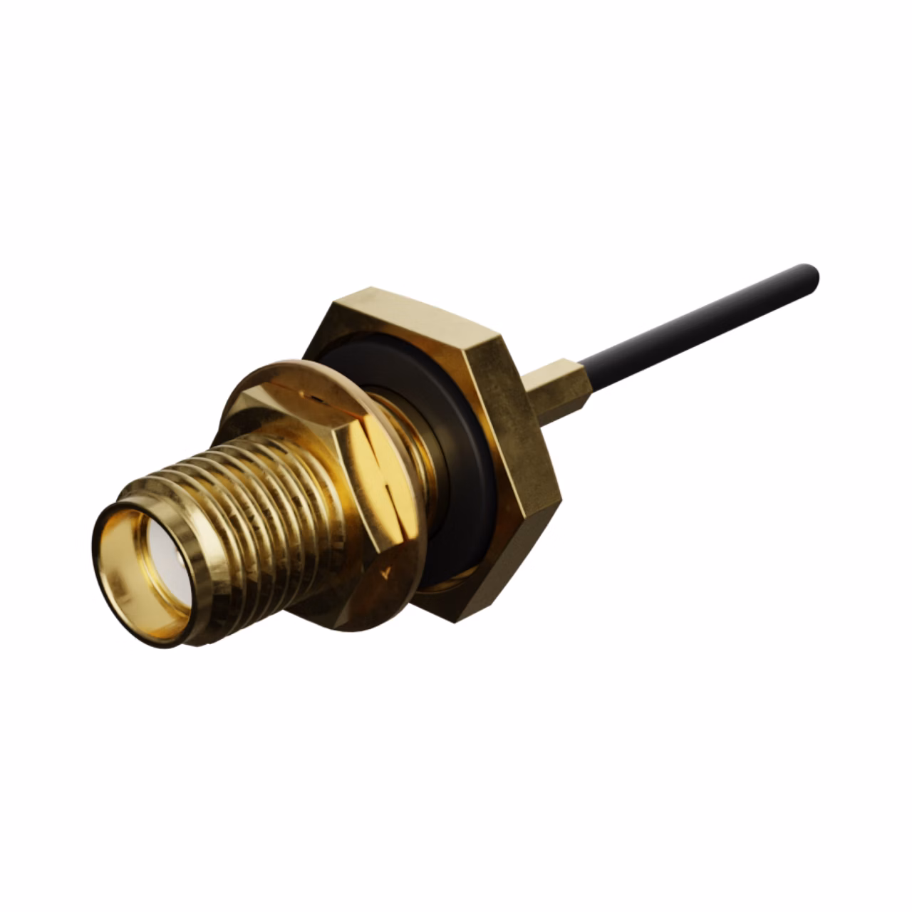 SMA Jack, Straight, Bulkhead, Crimp, 1.37mm Cable, Brass Body, Gold (Au) Plated, 50 Ohms for sale