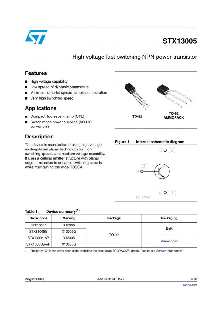 STX13005-APH datasheet page 1