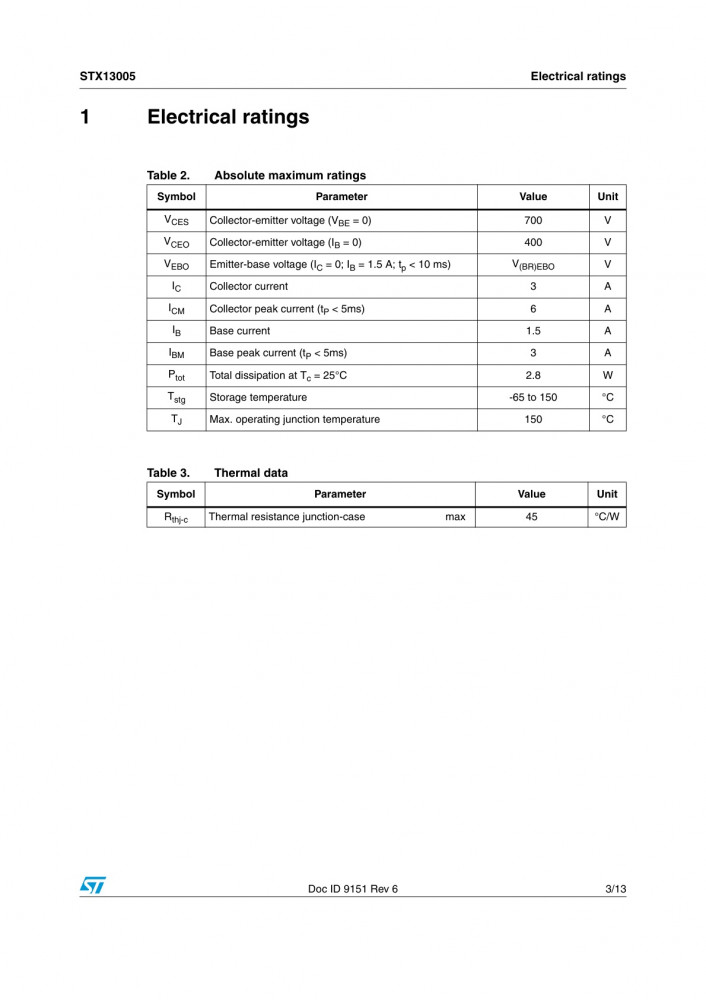 STX13005-APH datasheet page 3