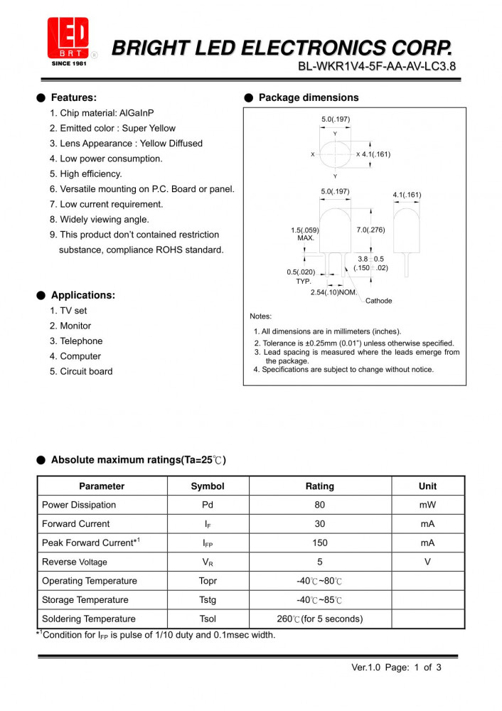 BL-WKR1V4-5F-AA-AV-LC3.8 datasheet page 1