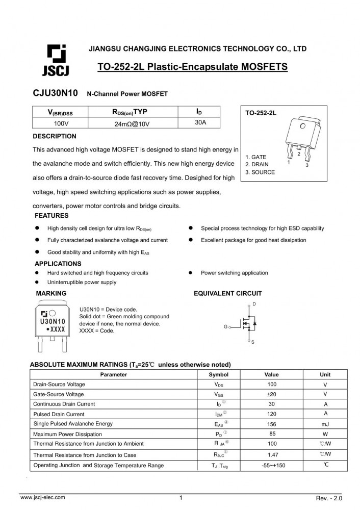 CJU30N10 datasheet page 1