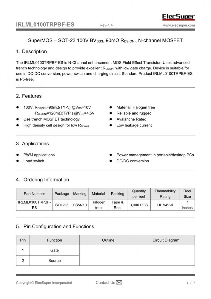 IRLML0100TRPBF-ES datasheet page 1