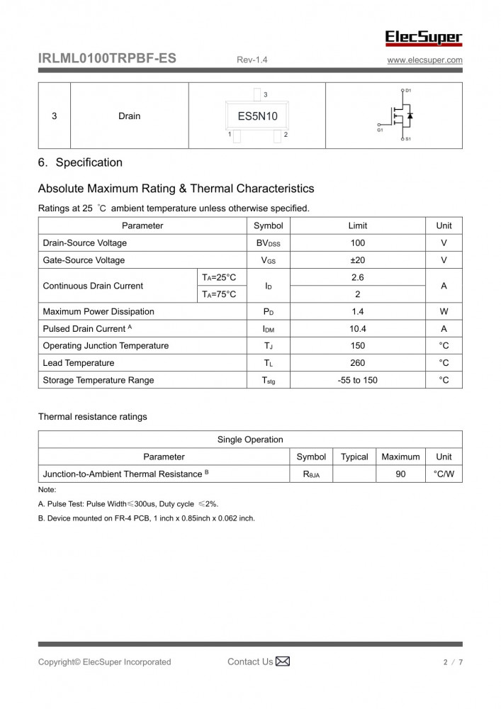 IRLML0100TRPBF-ES datasheet page 2