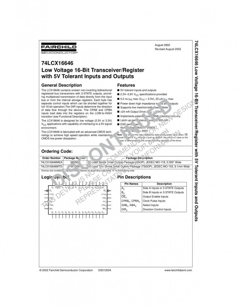 74LCX16646 datasheet page 1