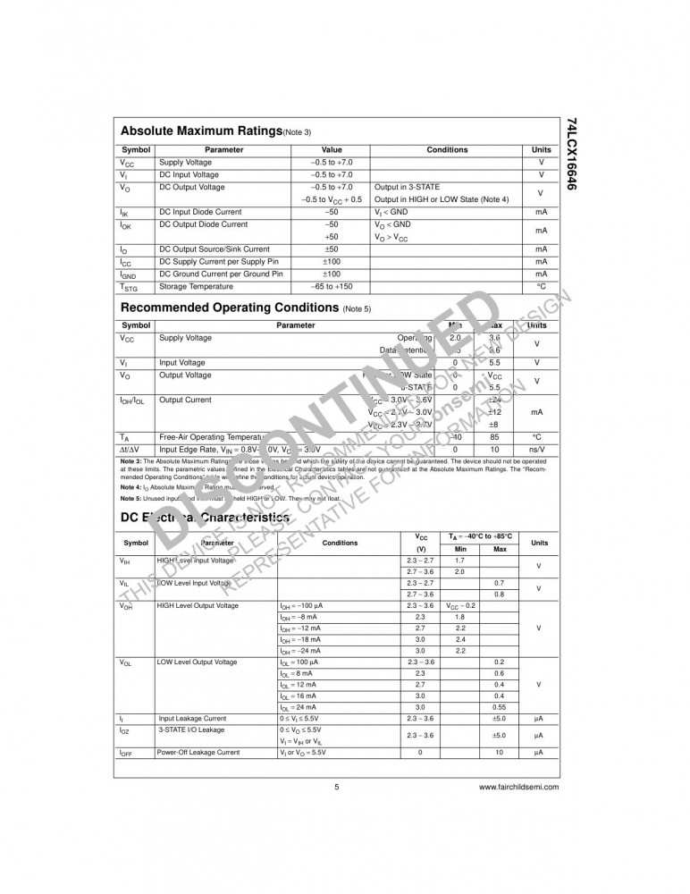 74LCX16646 datasheet page 5