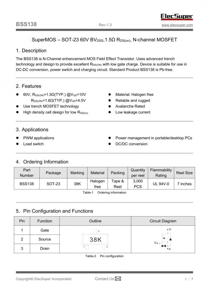 BSS138 datasheet page 1