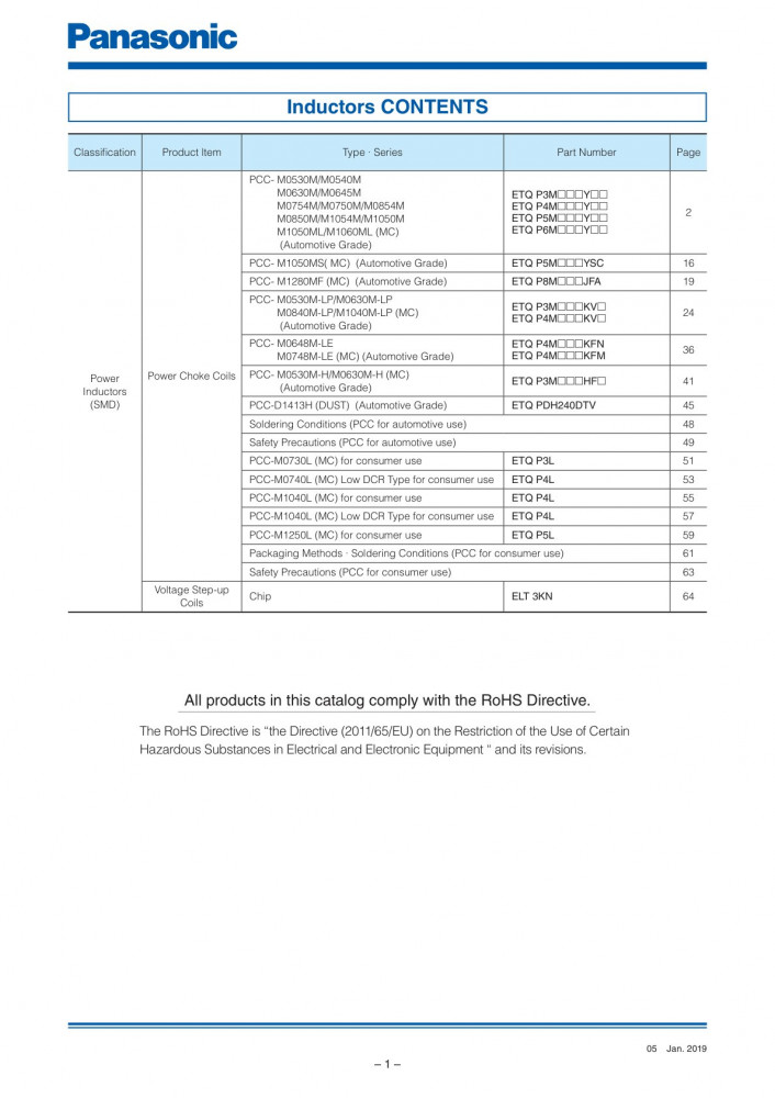 Panasonic inductor catalog page 2