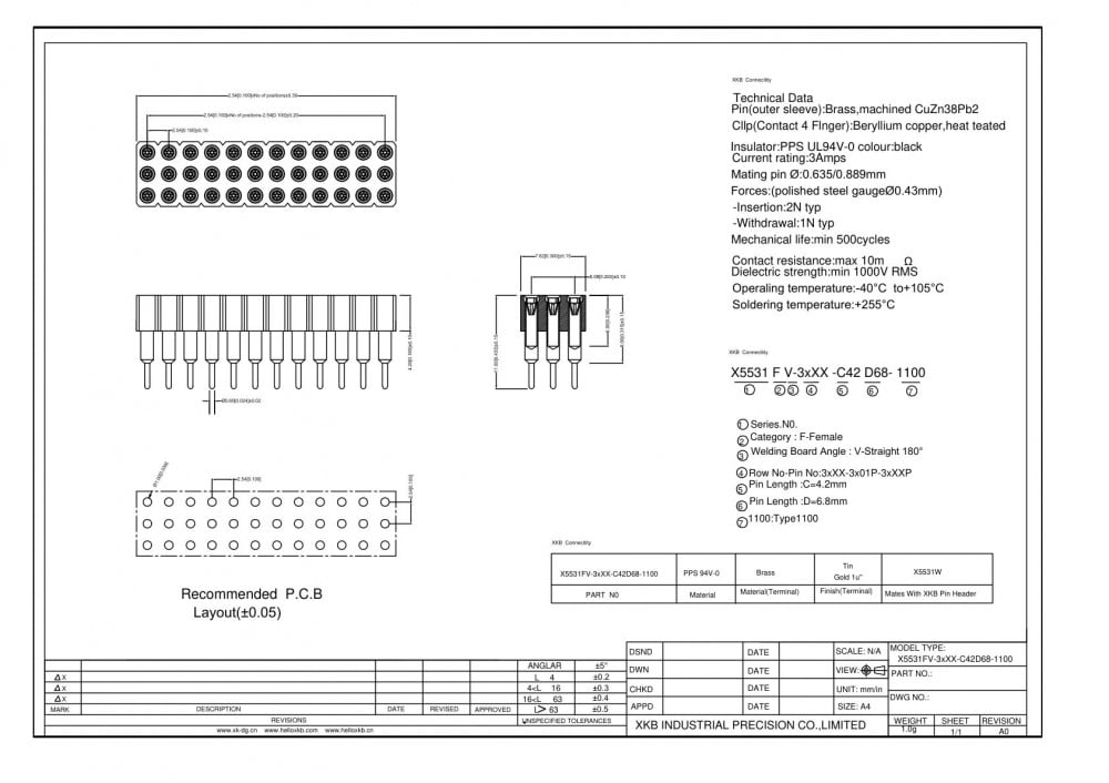 XKB X5531FV-3x12-C42D68-1100 technical drawing page 1