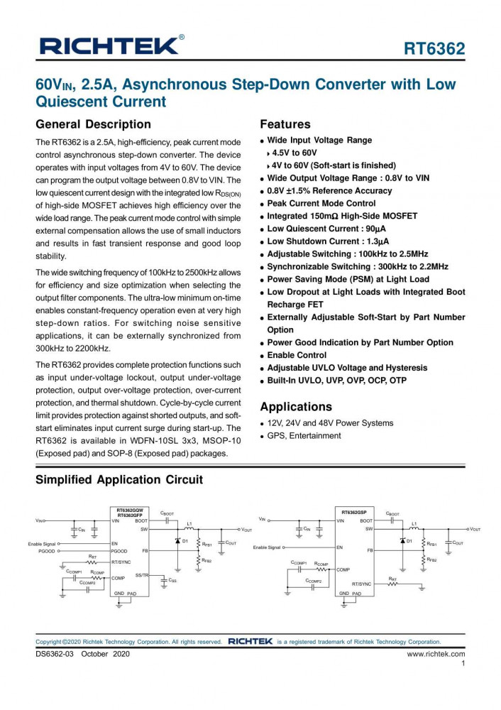 RT6362GFP datasheet page 1