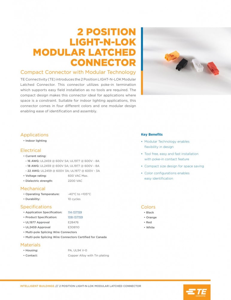 TE Connectivity LIGHT-N-LOK product documentation page 1