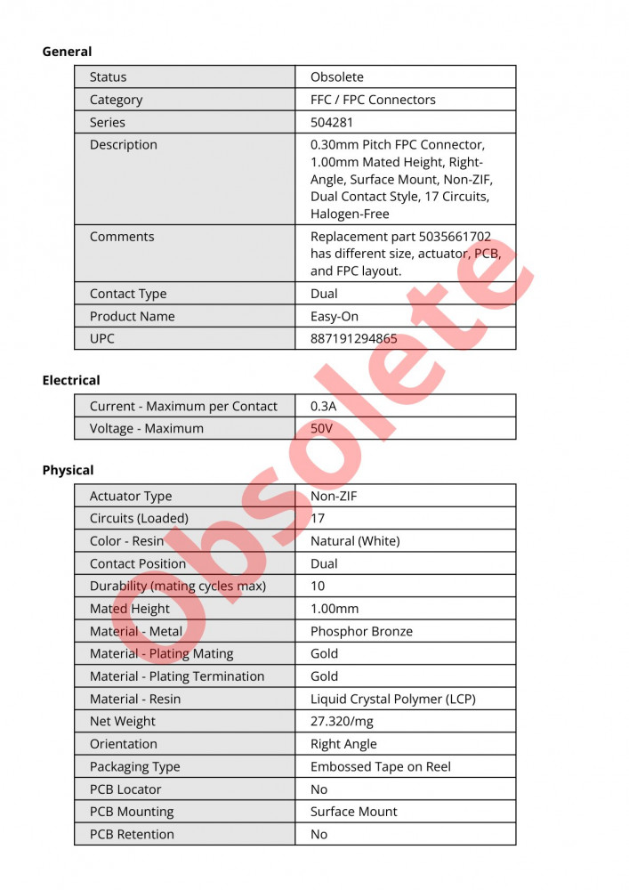 MOLEX 5042811700 technical document page 2
