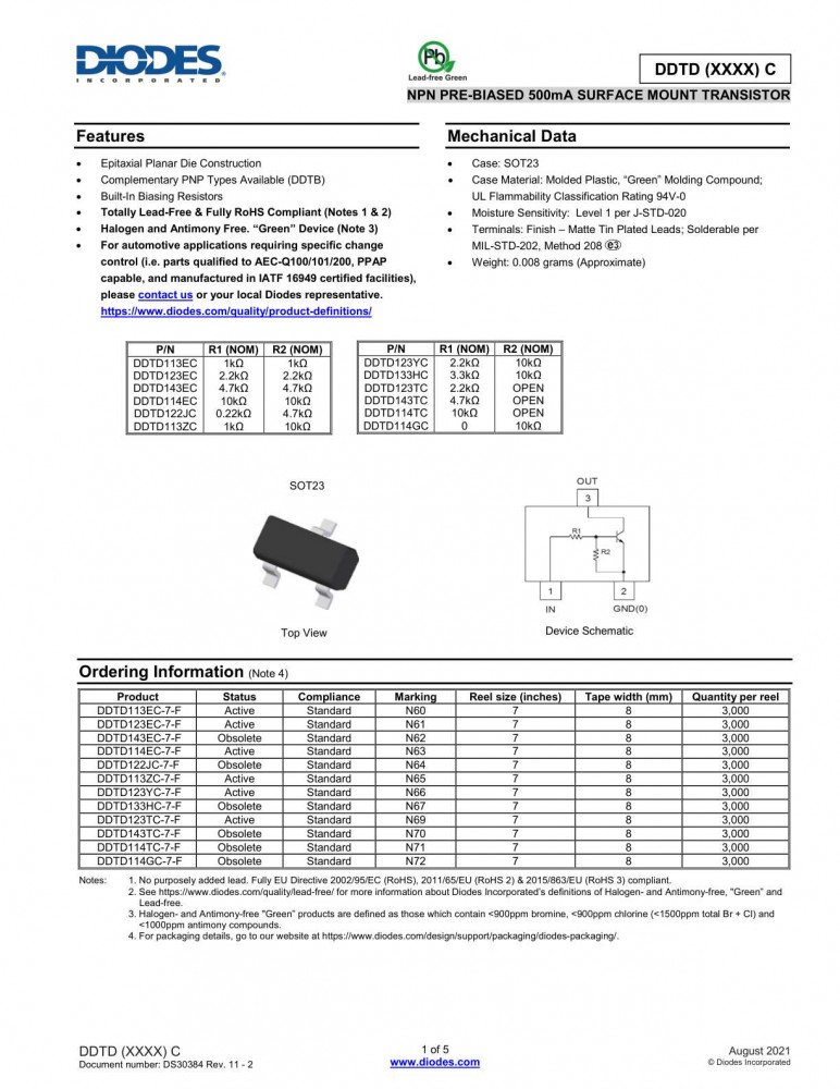 DDTD123TC-7-F datasheet page 1
