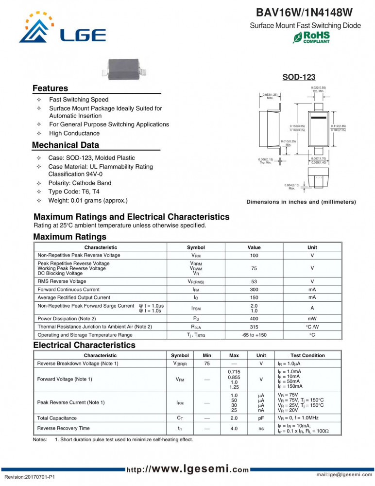 LGE BAV16W datasheet page 1