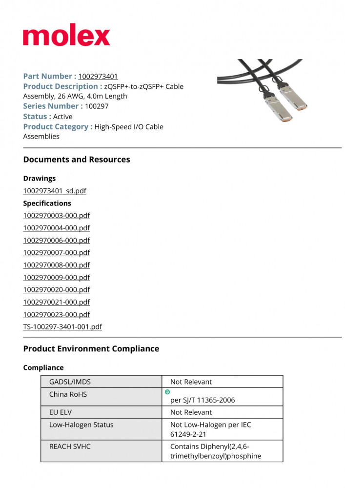 MOLEX cable assembly drawing page 1